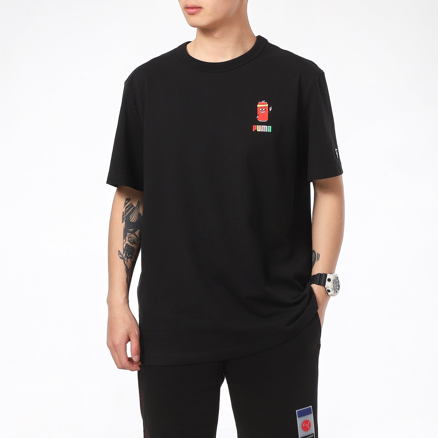 PUMA puma sports alphabet printing round neck short sleeve black